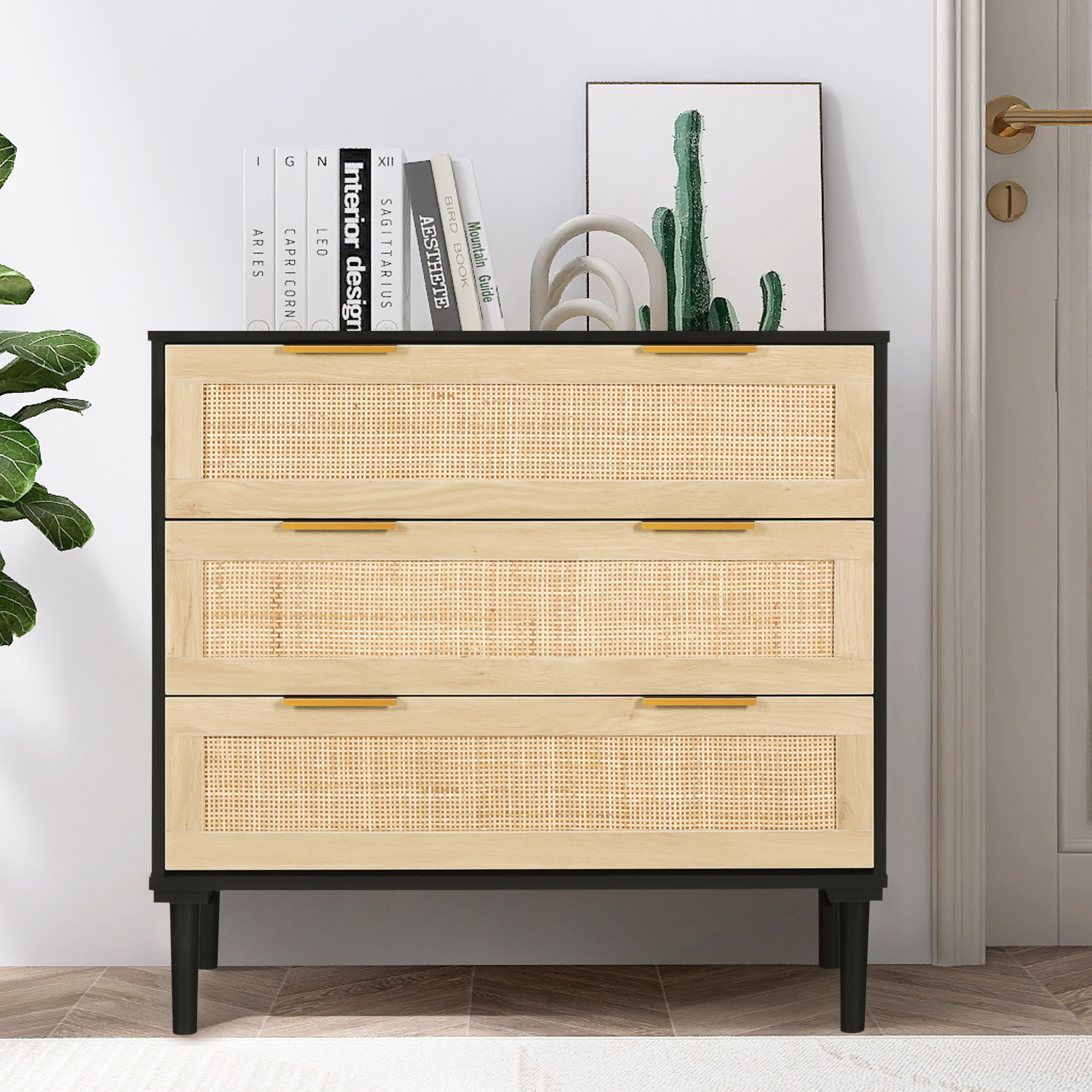 Pemberly Row Contemporary 3 Drawer Chest Dresser in Black - Walmart.com