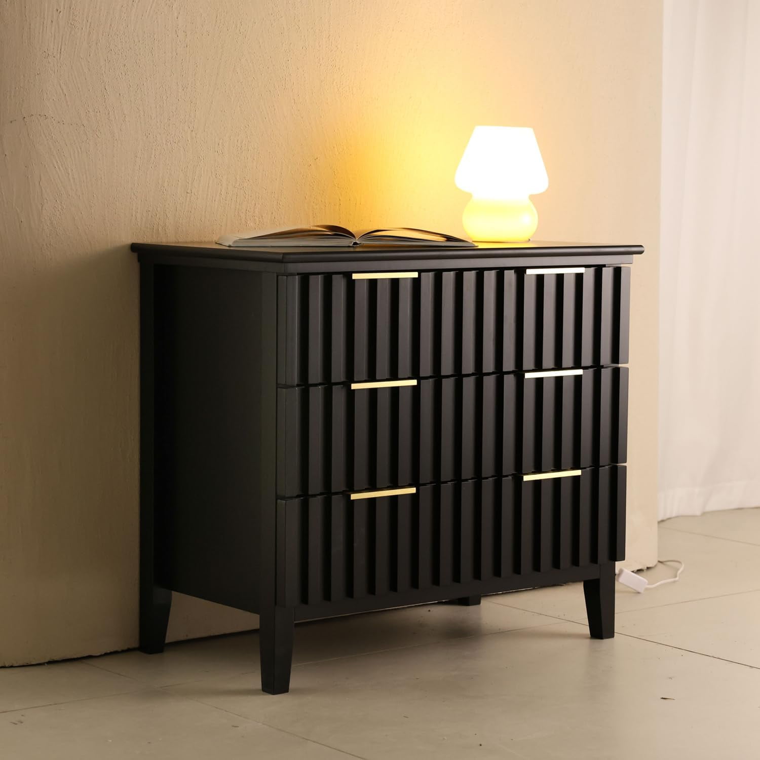 LAZZO 3 Drawer Nightstand Fluted Nightstand Oversized Bedside Table ...
