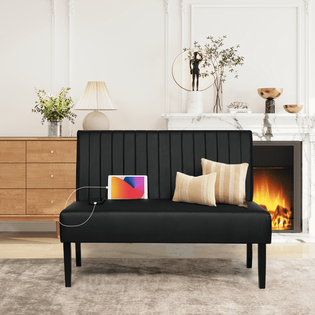 LAZZO 43" W Armless Loveseat Sofa with USB Port, Black - Walmart.com