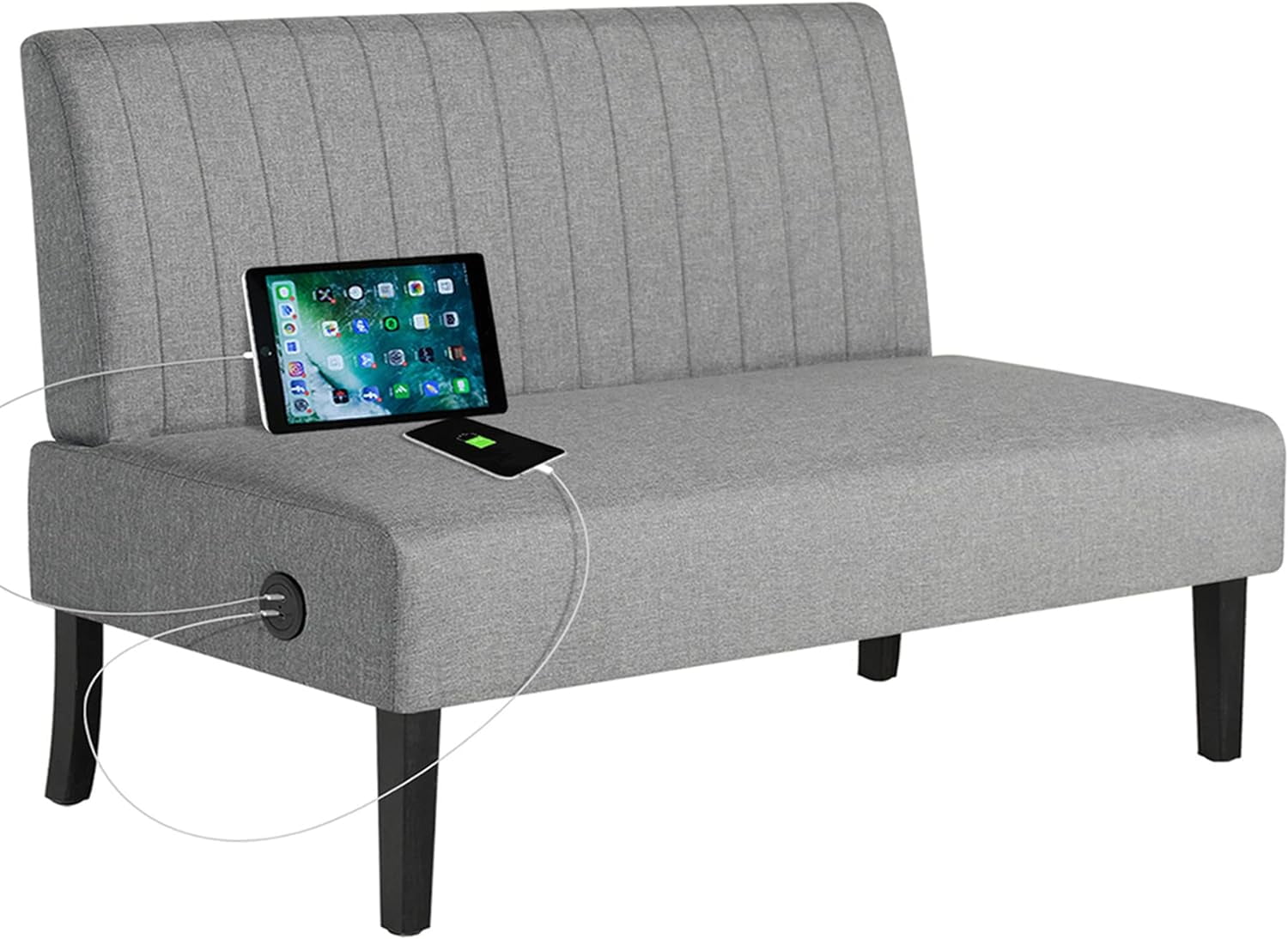 LAZZO 43" W Mini Small Comfy Couch Armless Loveseat Sofa with USB Port ...