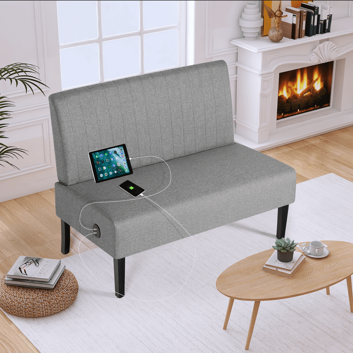 LAZZO 43INCH W Mini Small Comfy Couch Armless Loveseat Sofa with USB ...