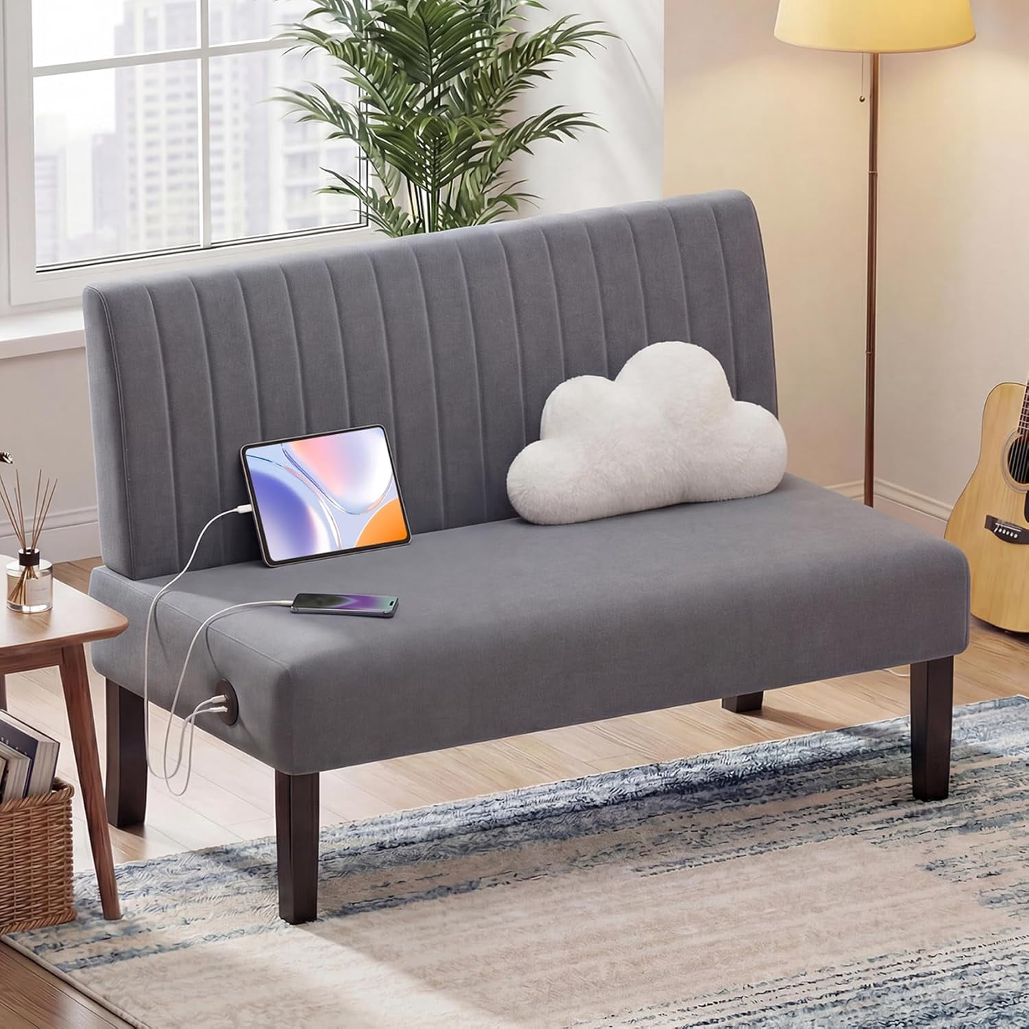 LAZZO 43" Mini Small Comfy Couch Armless Loveseat Sofa with USB Port ...