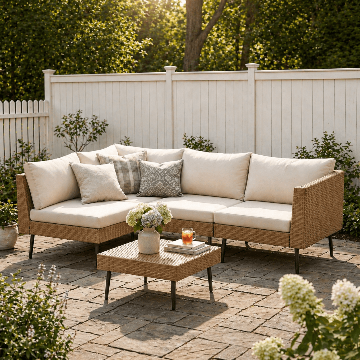 LAZZO 5-Piece Outdoor Wicker Conversation Set, All-Weather Sectional ...