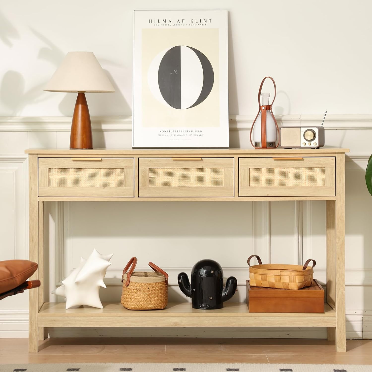 LAZZO 51" Console Table, Oak Grain Sofa Table with Wood Frame, Rustic ...