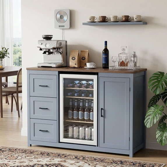 LAZZO Bar Cabinet with Mini Fridge Space, 52" Storage Cabinet with ...