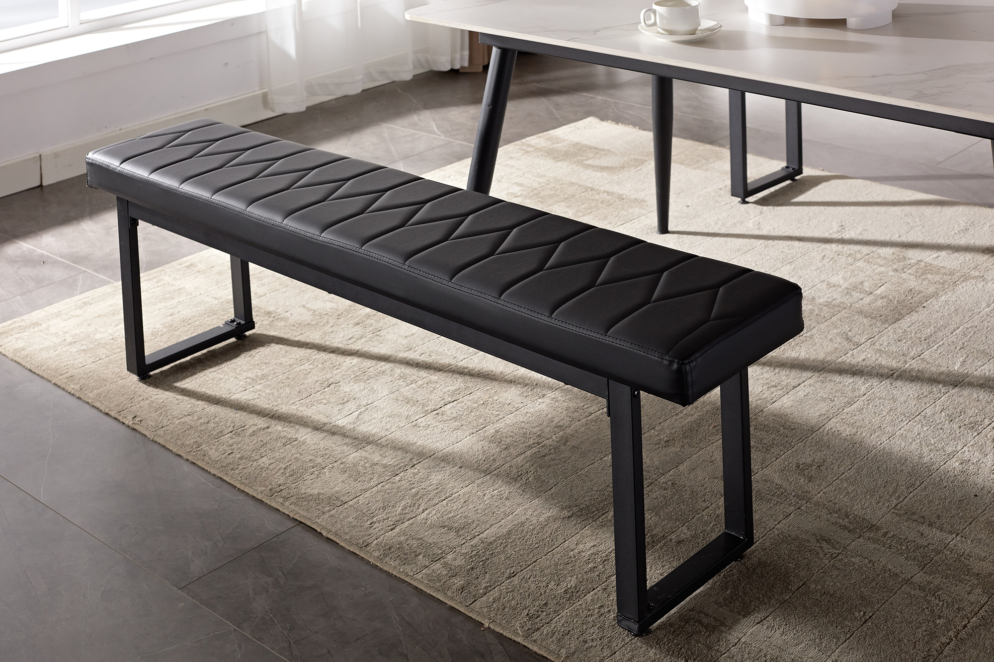 LAZZO 58” Padded Dining Table Bench Pair of 2 for 6-8 Person， Black ...