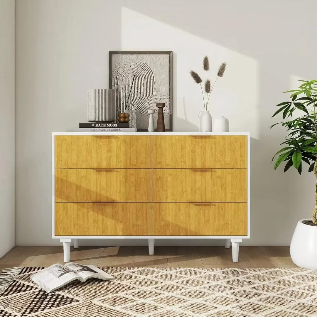 LAZZO 6 Drawer Dresser with Metal Handle, Closet Natural - Walmart.com