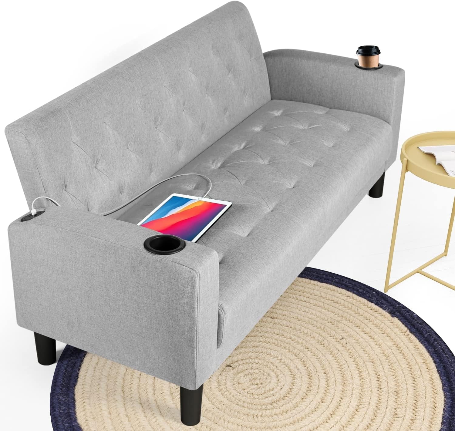 Free Shipping! LAZZO 62" W 2 Seat Loveseat Sofa w/ 2 USB Charger Ports ...