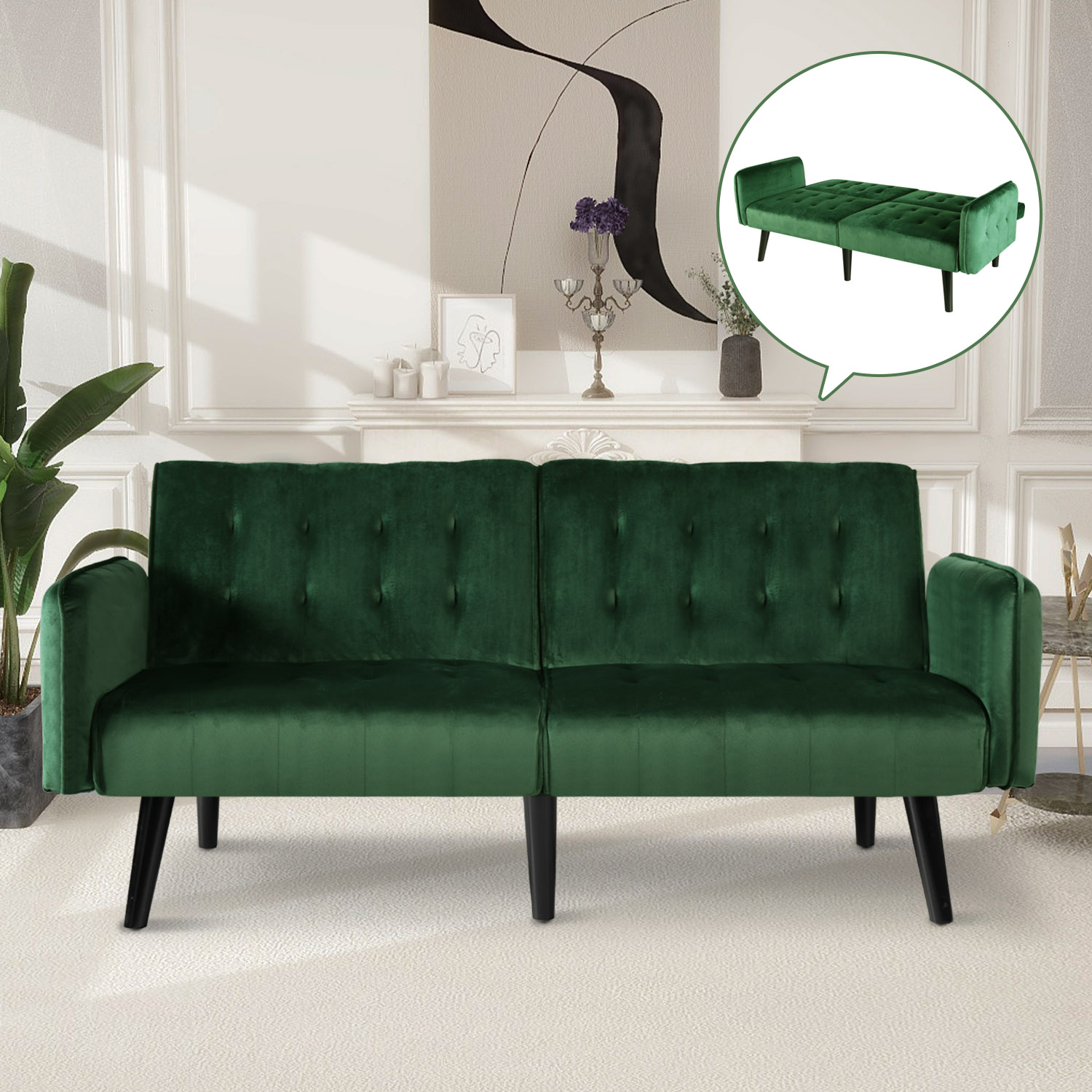 DHP Pin Tufted Transitional Futon, Light Green Velvet - Walmart.com