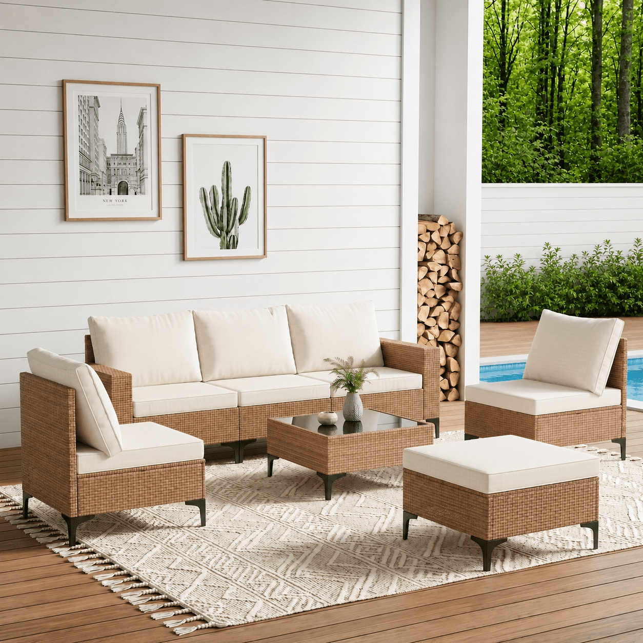 LAZZO 7-Piece Outdoor Conversation Set, Wicker Patio Furniture with ...