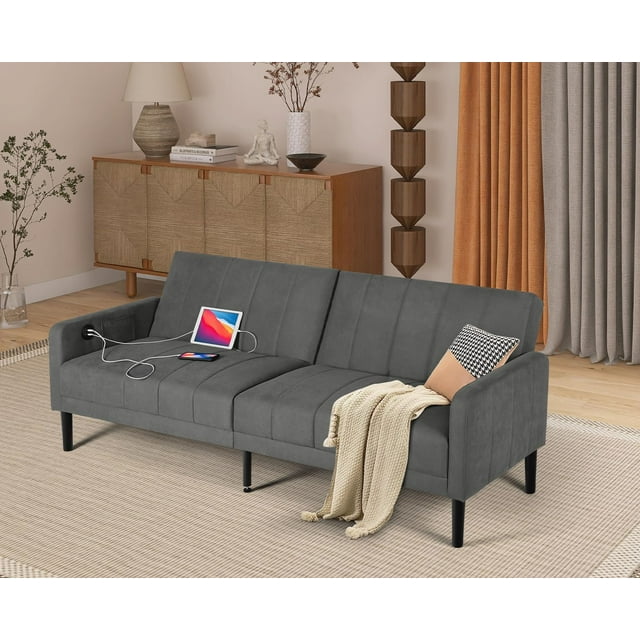 LAZZO 82" Sofas Bed Couch, Modern Upholstered Tufted Futon Sofa Bed w ...