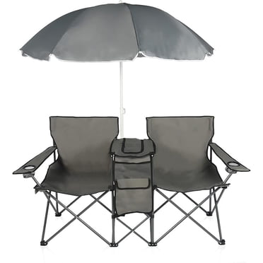 Outdoor Portable Folding Double Chair with Umbrella, Table Cooler for ...