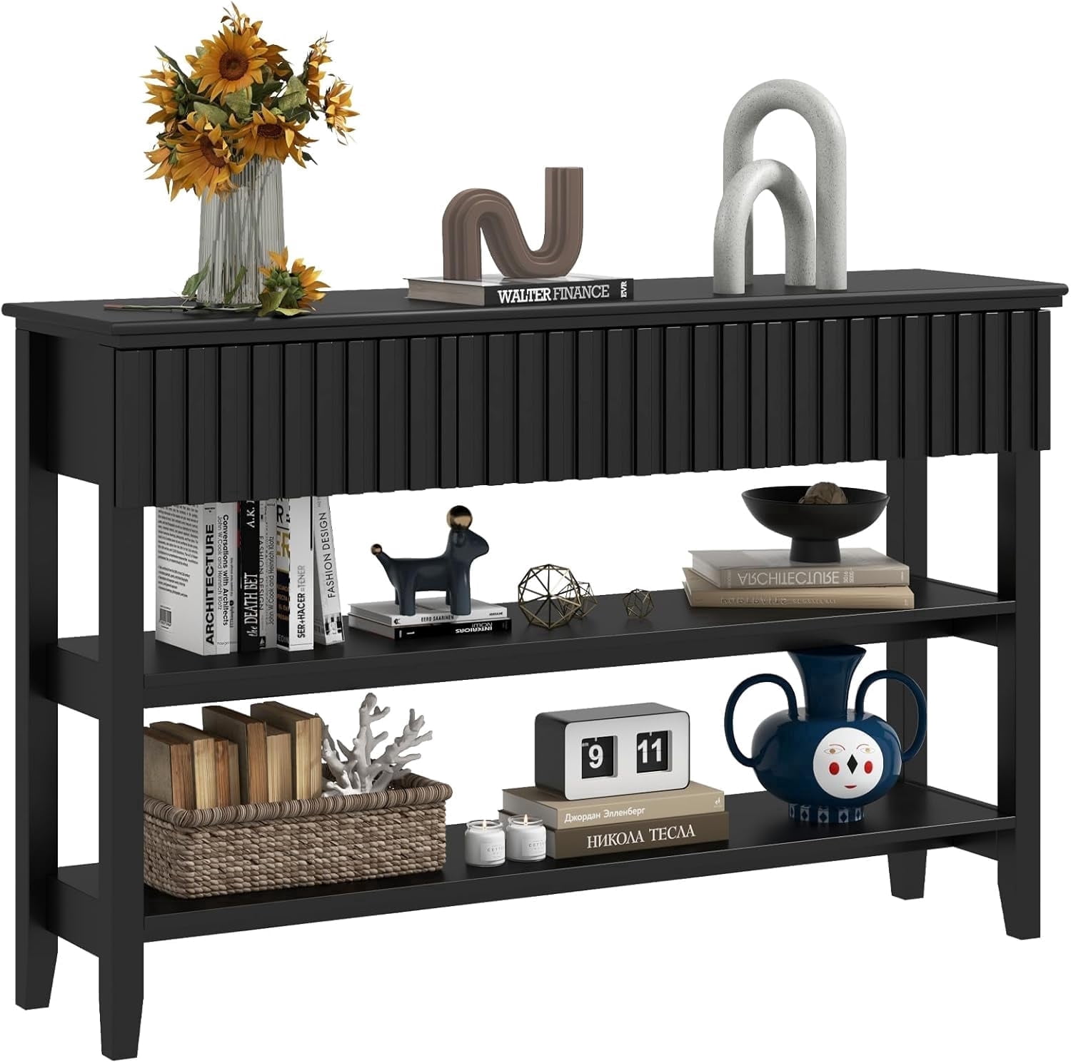 LAZZO Modern Fluted Console Table, Narrow Long Behind Couch Sofa ...