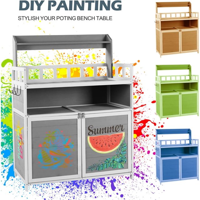 LAZZO Outdoor Potting Bench Growing Table, Fir Potting Workbench with ...