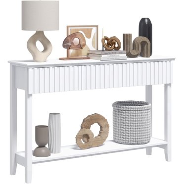 LAZZO Narrow Entryway Console Table with Storage, 3 Rattan Drawers ...