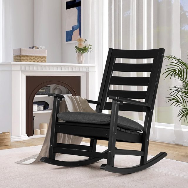 LAZZO Patio Rocking Chair Outdoor, Black - Walmart.com