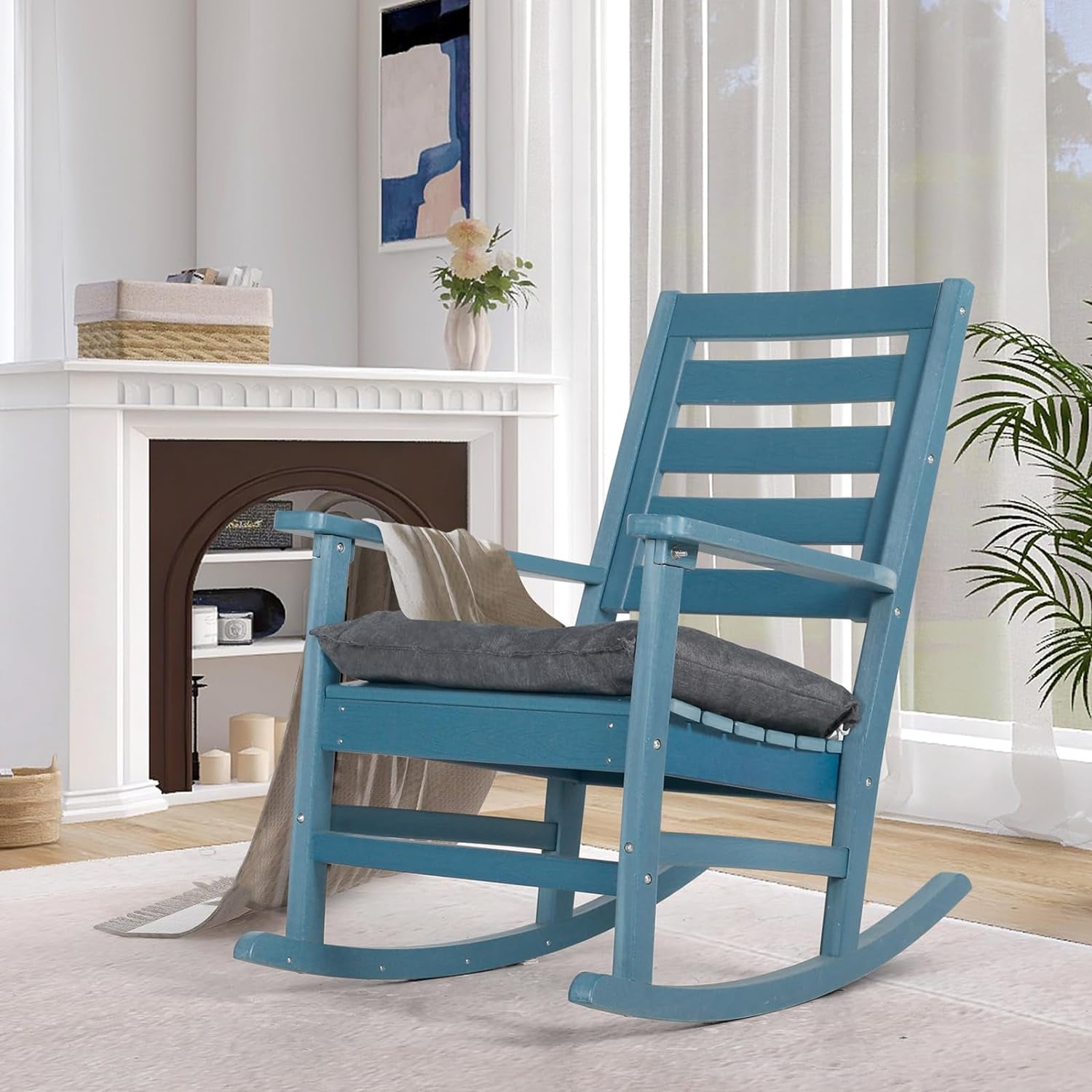 LAZZO Patio Rocking Chair Outdoor, Blue - Walmart.com