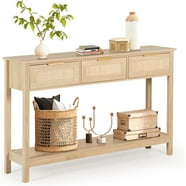 LAZZO Narrow Entryway Console Table with Storage, 3 Rattan Drawers ...