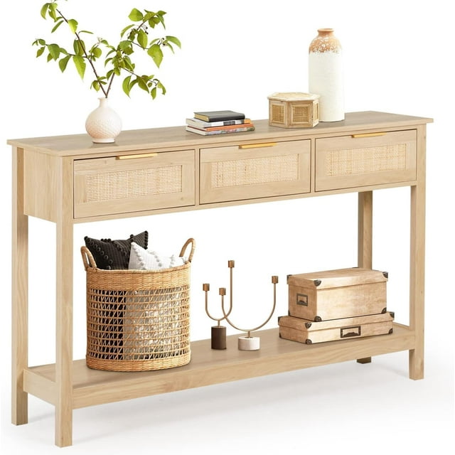LAZZO Rattan Console Table with 3 Drawers - Walmart.com