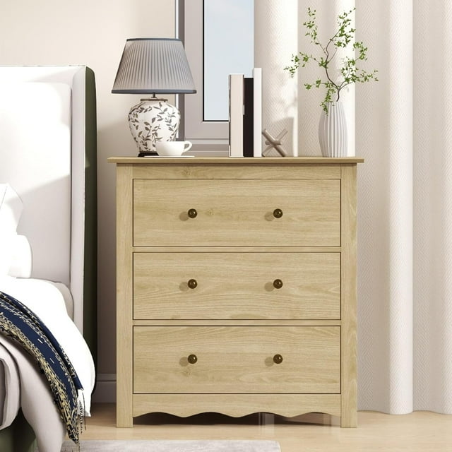 LAZZO Wooden 3 Drawer Dressers, Natural - Walmart.com