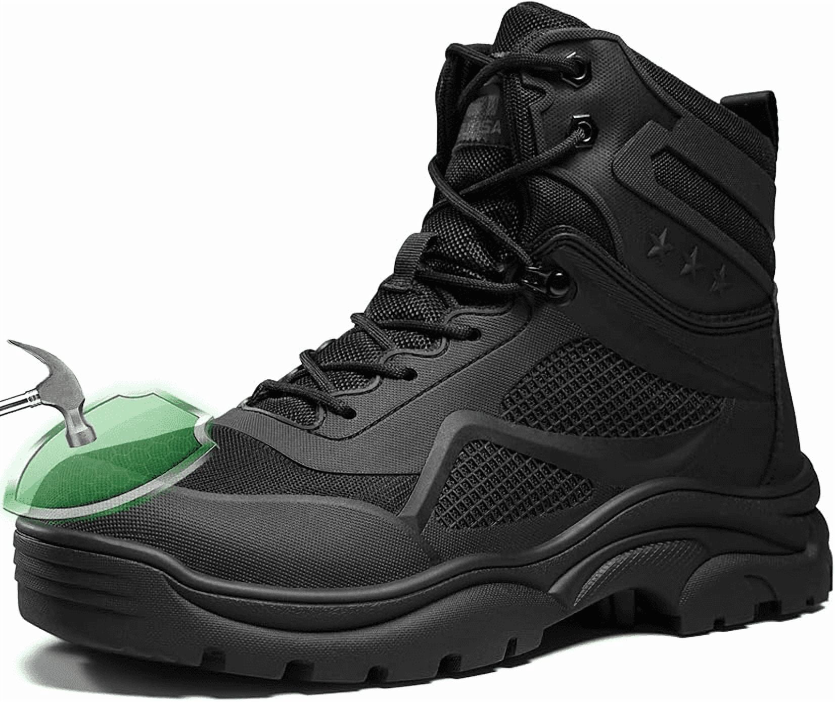 LAoutun Steel Toe Boots for Men Black Work Boots High Top safety boots ...