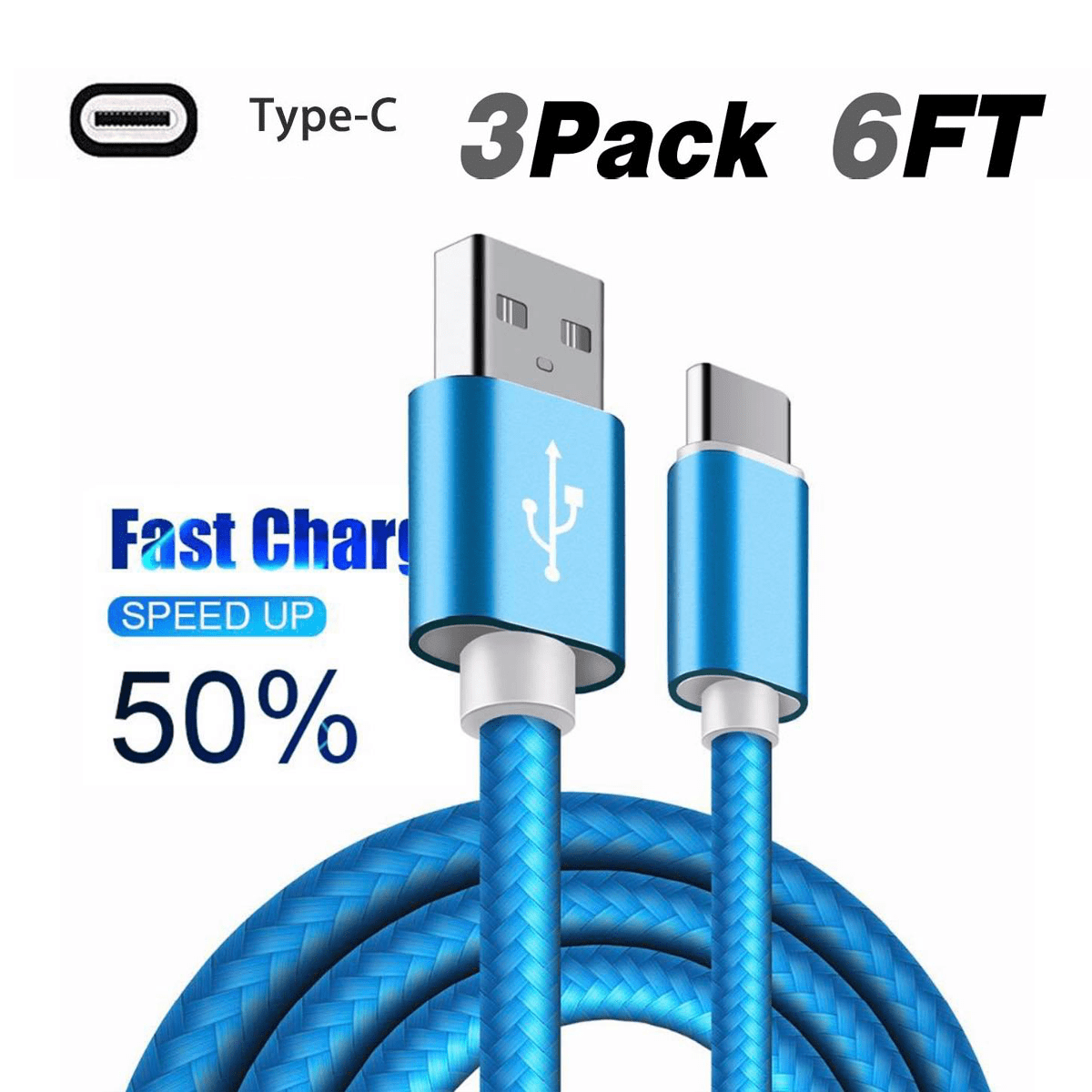 LBC 3 Packs (6ft) USB Type C 3.1 to USB 2.0 Charging Cable Connector ...