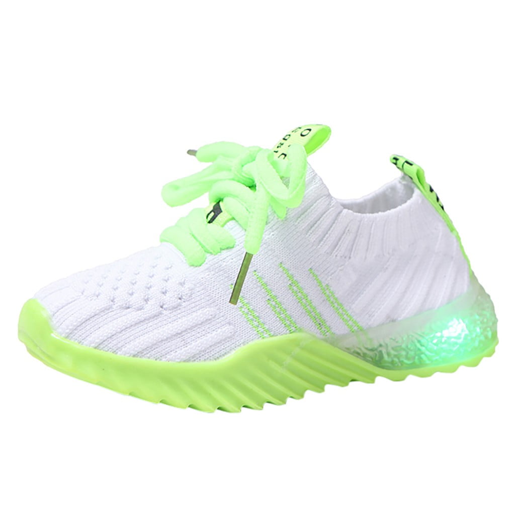 LBECLEY Luminous Kids Sneakers, Size 3C, Green Running Shoes for Boys ...