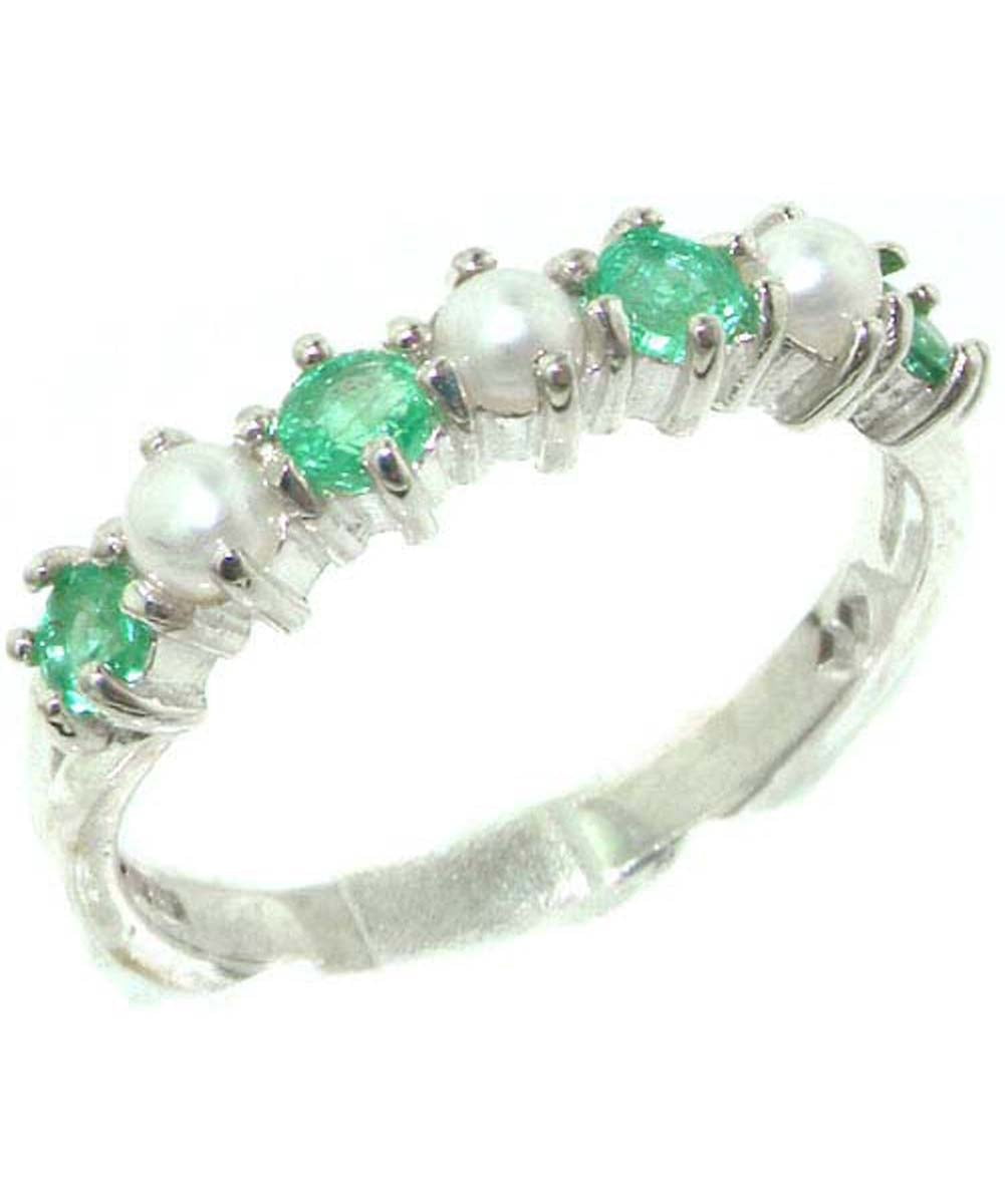 LBG British Made 10k White Gold Cultured Pearl & Emerald Womens ...