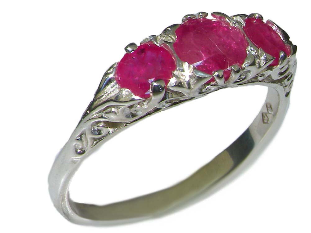 LBG British Made VINTAGE style Solid 10K White Gold Natural Ruby ...
