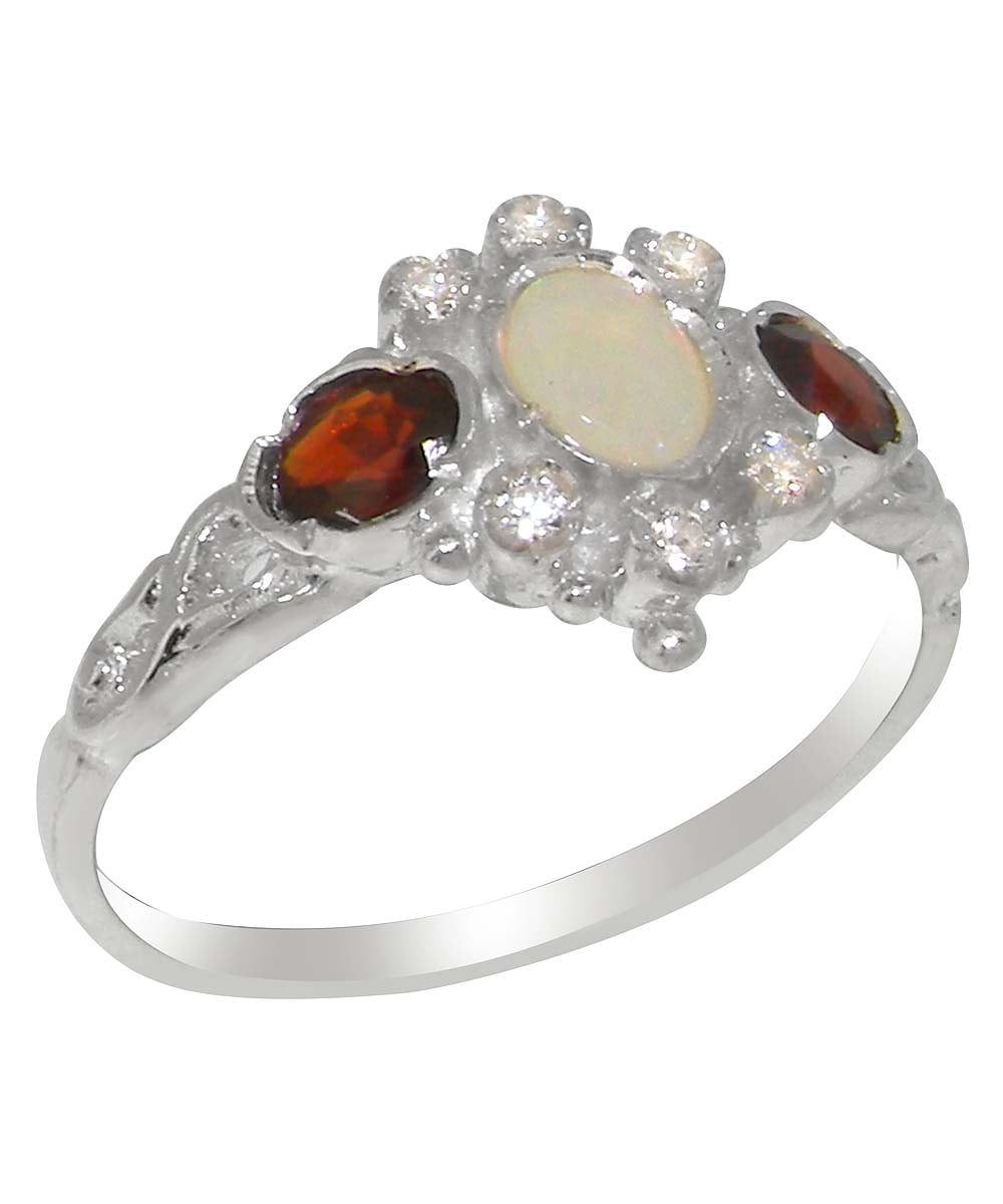 LBG English Made 18k White Gold Natural Opal Garnet Cubic Zirconia ...