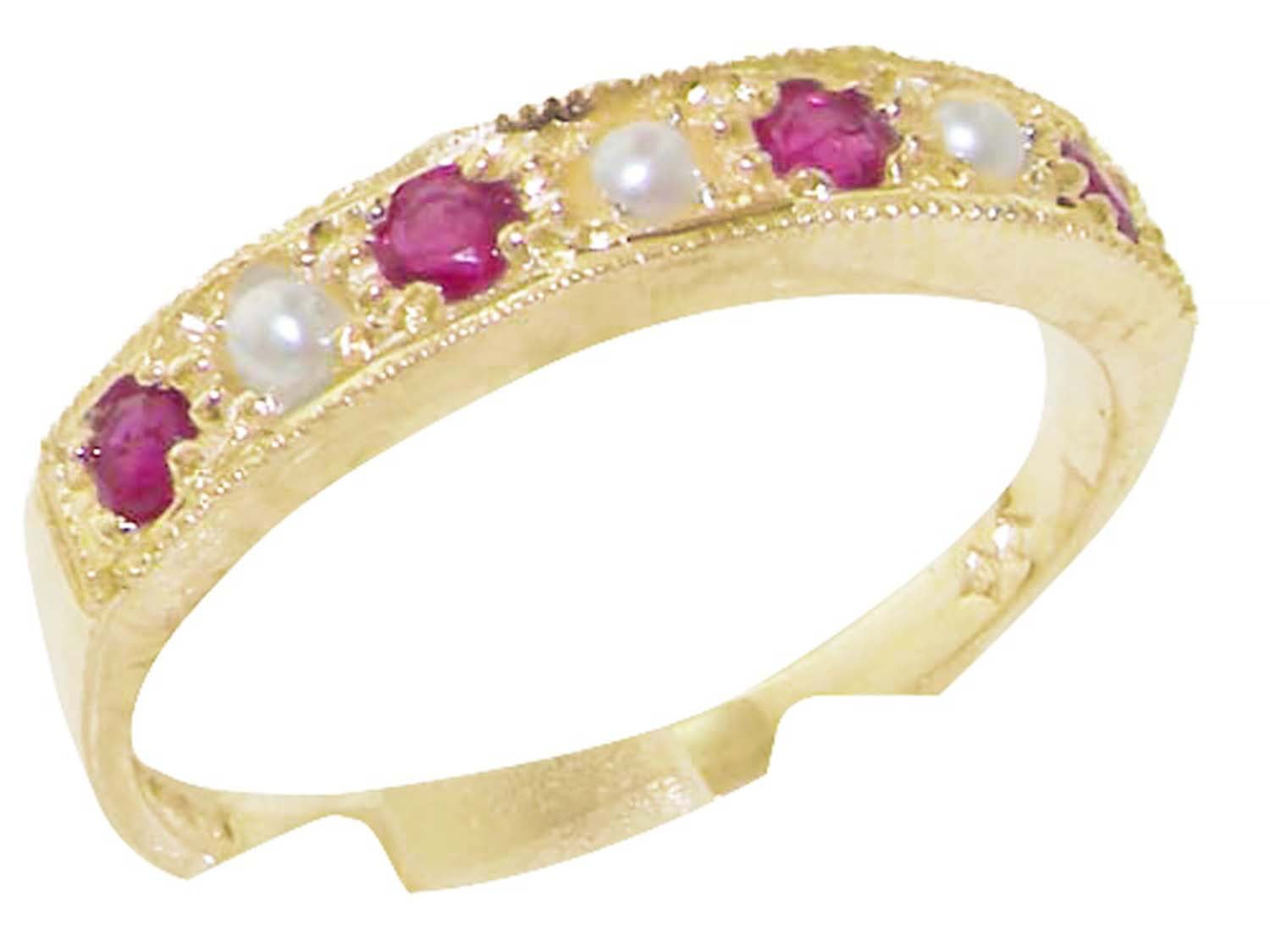 LBG Solid 10k .417 Yellow Gold Cultured Pearl and Ruby Womens Band Ring ...