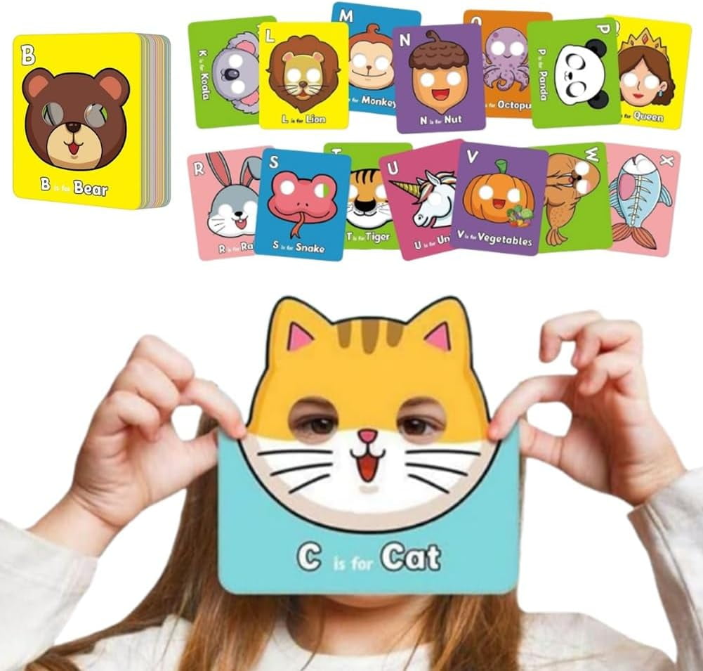 LBHGRMF 26 PCS Alphabet ABC Flash Cards with Animal Masks, Interactive ...