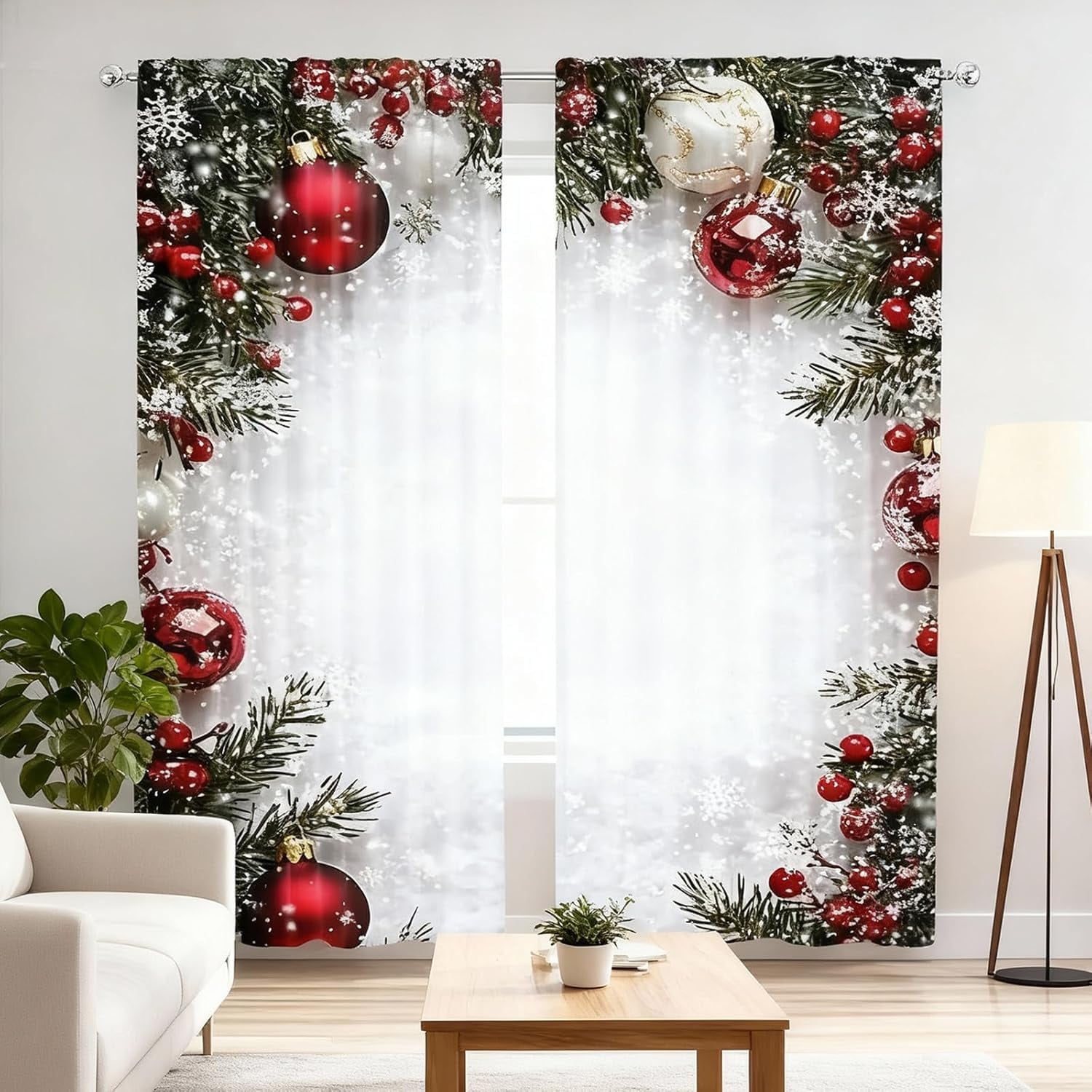 LBHGRMF Christmas Ball Holiday Printed Curtains, 2 Panels Christmas ...