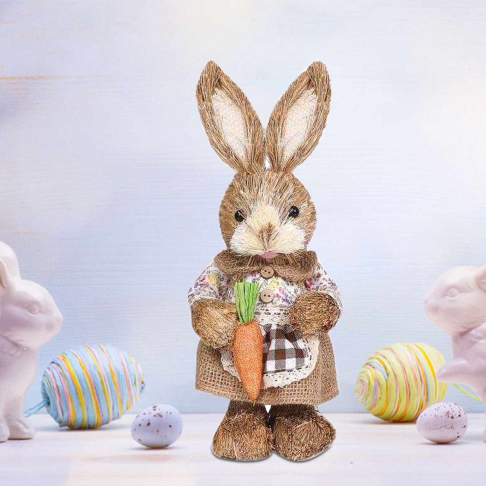 LBJTAKDP Easter Rabbit Statue Standing Sisal Bunny Rabbit Lifelike Hand ...