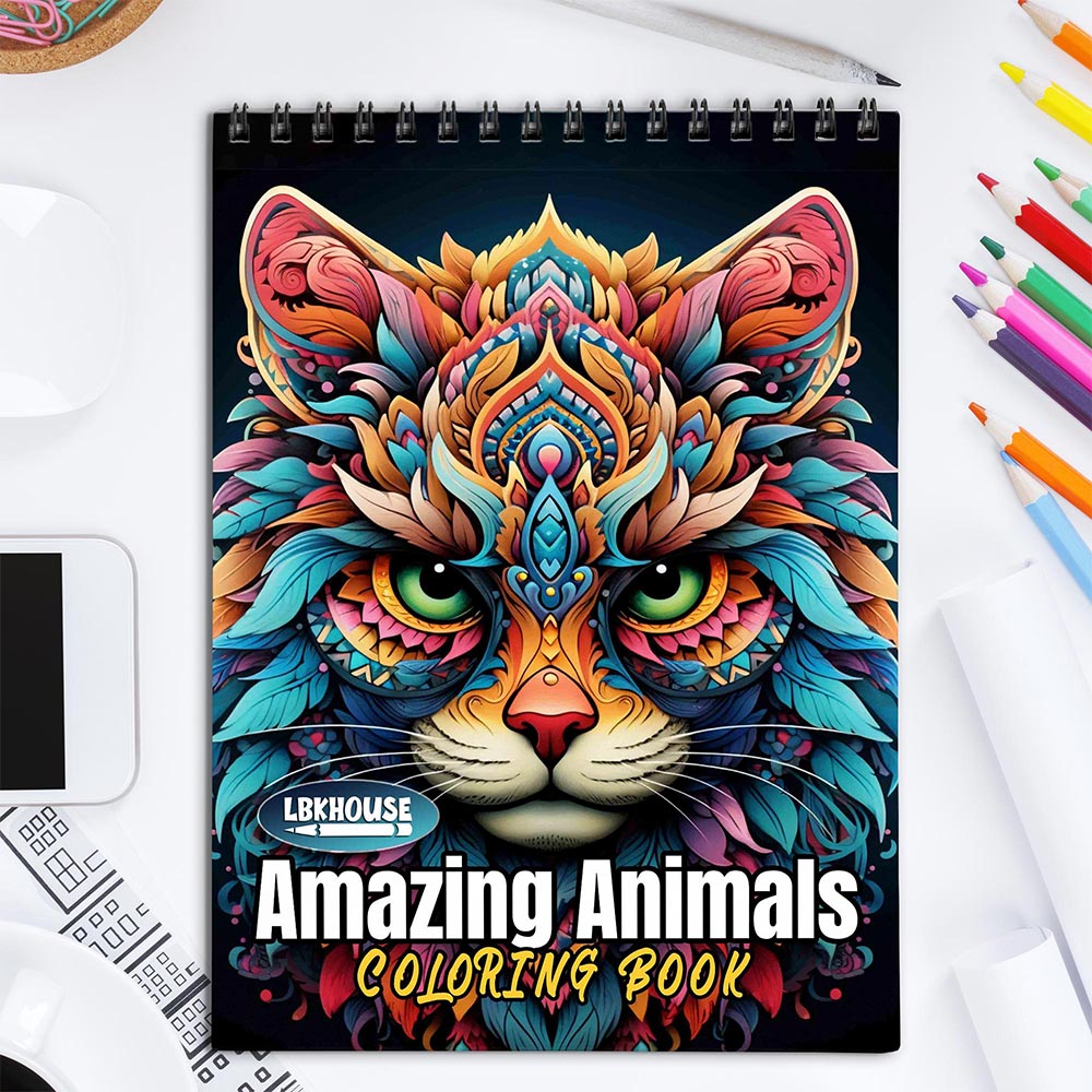 LBKHOUSE Amazing Animals Coloring Book for Adult, Spiral Bound, Soft ...