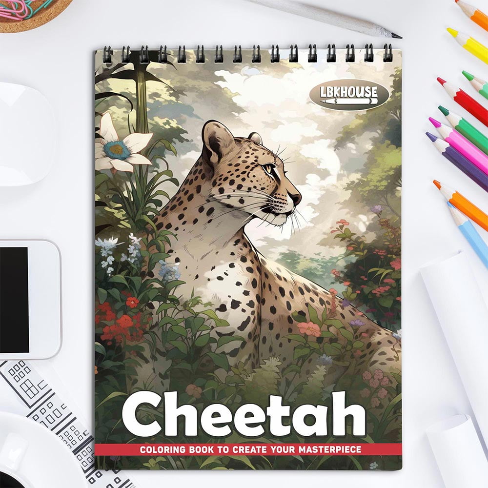 LBKHOUSE Cheetah Coloring Book Spiral Bound for Adults, Premium Cover ...