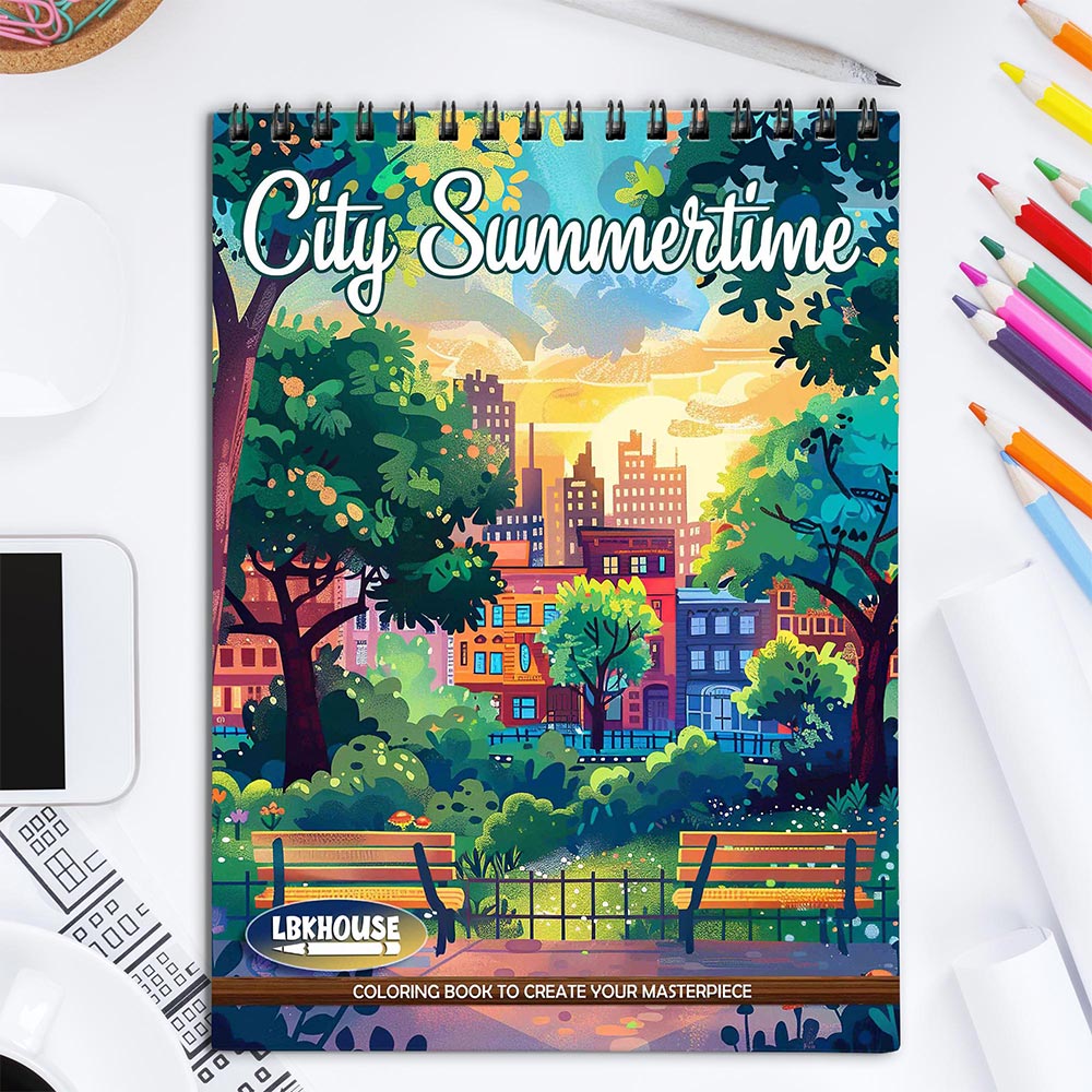 LBKHOUSE City Summertime Coloring Book Spiral Bound for Adult, Premium ...