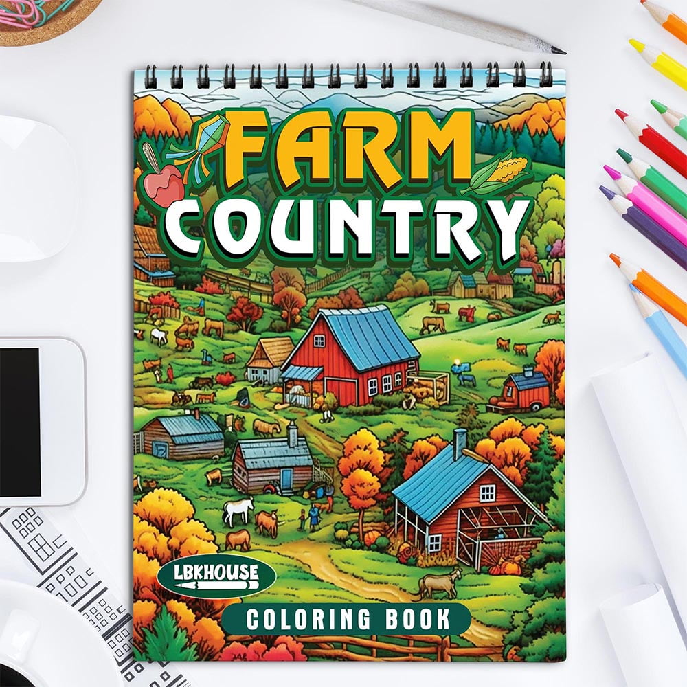 LBKHOUSE Farm Country Coloring Book for Adult, Spiral Bound, Soft Cover ...