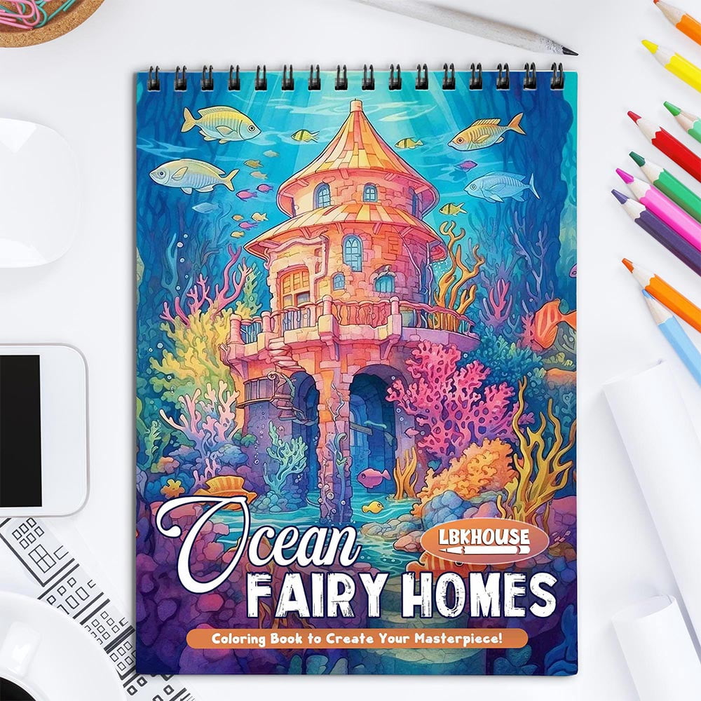 LBKHOUSE Ocean Fairy Homes Coloring Book for Adult, Spiral Bound, Soft ...