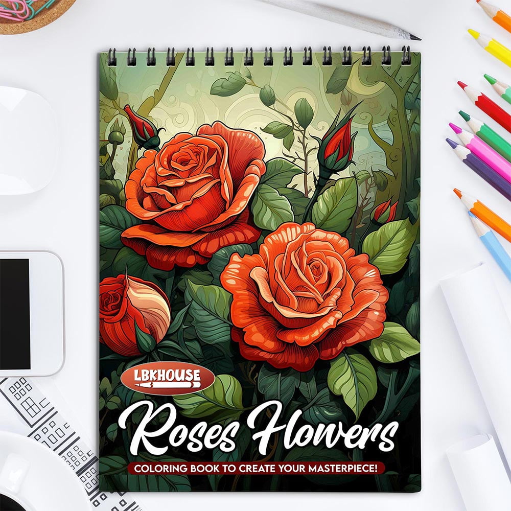 LBKHOUSE Roses Flowers Coloring Book for Adults, Spiral Bound, Soft ...