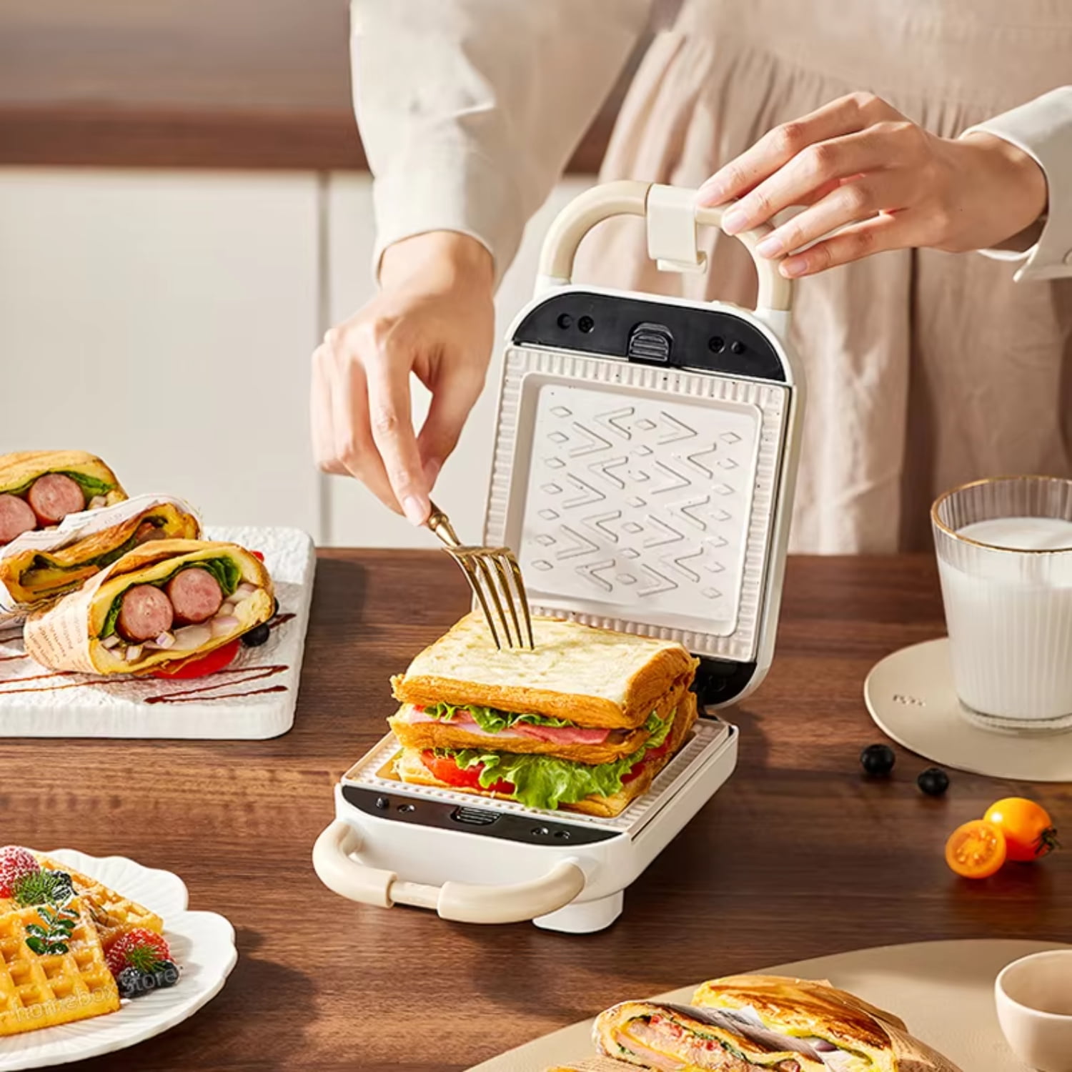 LBNGJZ Multifunctional 220V Breakfast Machine Sandwich Maker Waffle ...