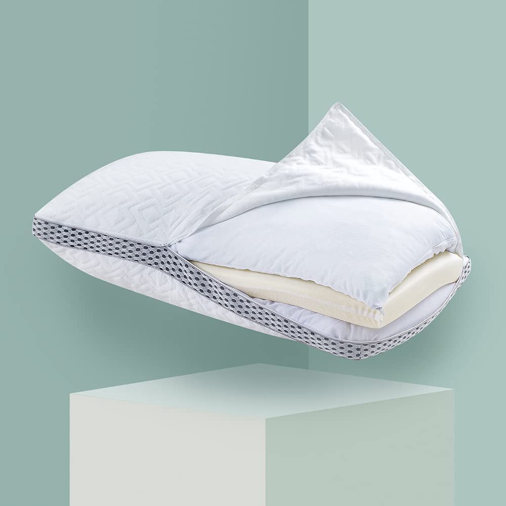 LBRO2M 3-in-1 Adjustable Memory Foam Bed Pillow with Gel Hard Layer ...