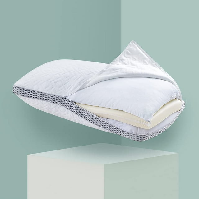 LBRO2M 3-in-1 Adjustable Memory Foam Bed Pillow with Gel Hard Layer ...