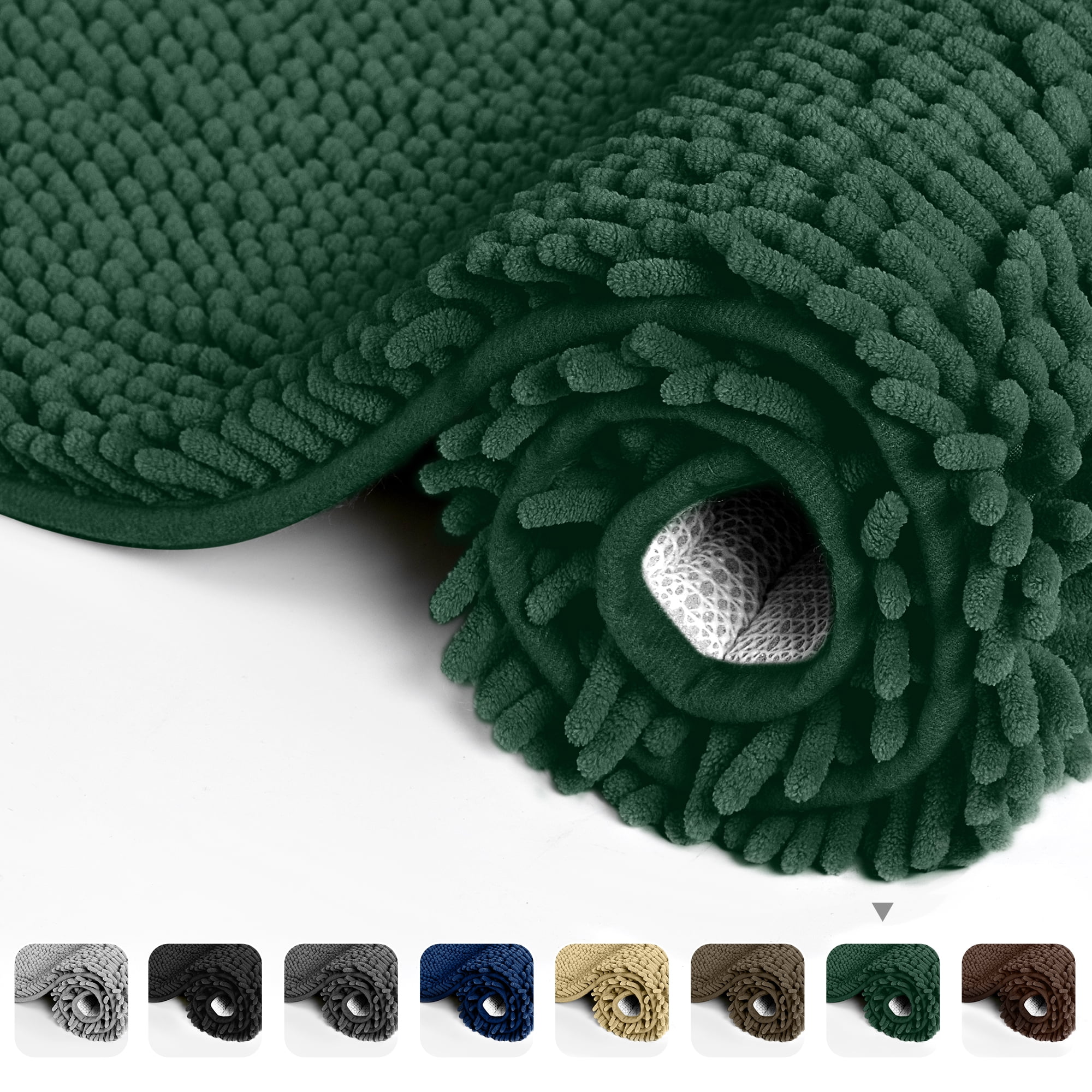 LBRO2M Bath Rugs, Luxury Chenille Soft Absorbent Bath Mats, Green ...