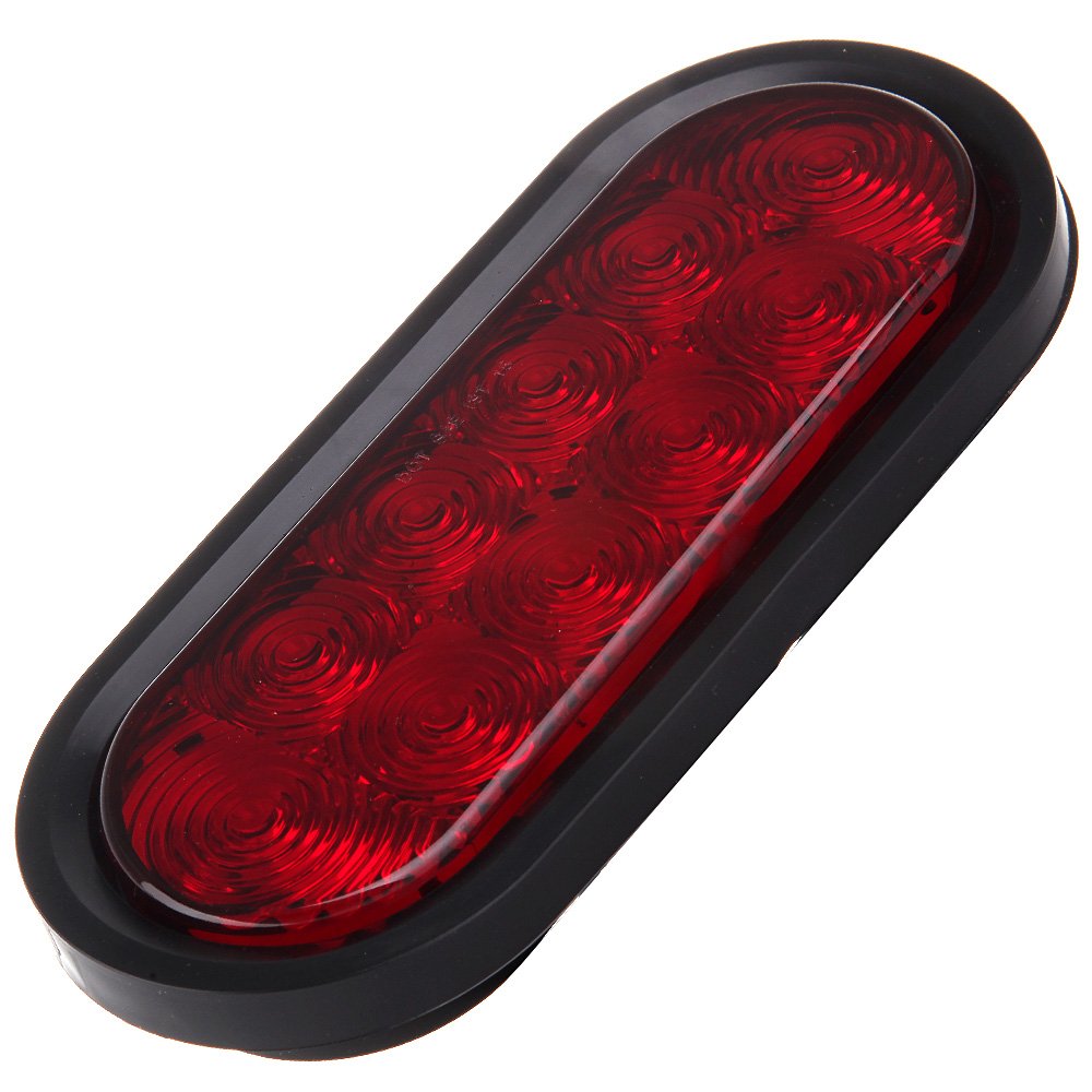 LBRST 1x 6 Inch KEF16 Oval LED Trailer Tail Lights 10 LED RED Led Stop ...