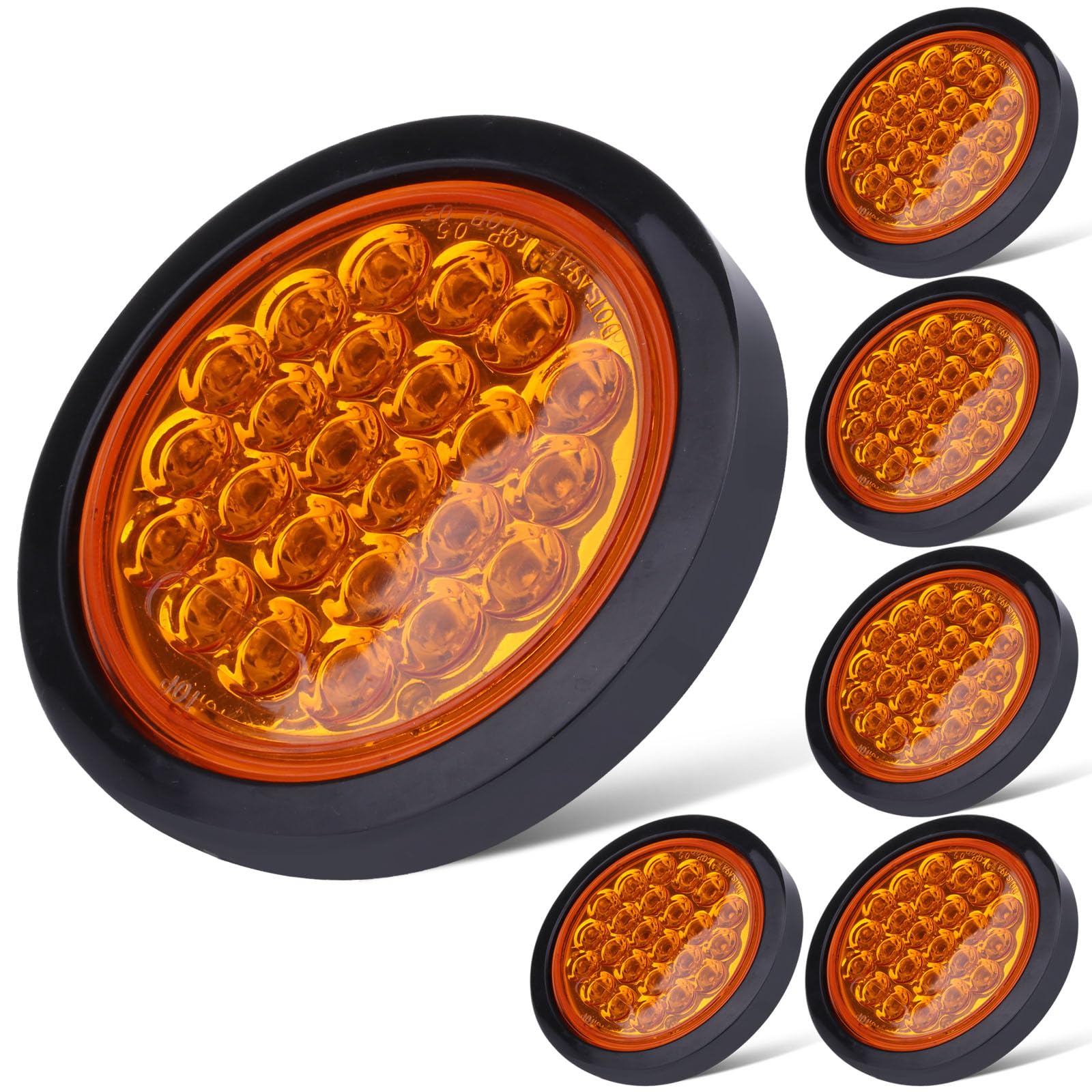 LBRST 6x 4" Round SSF20 Amber LED Trailer Tail Light 4 Inch Round Led ...