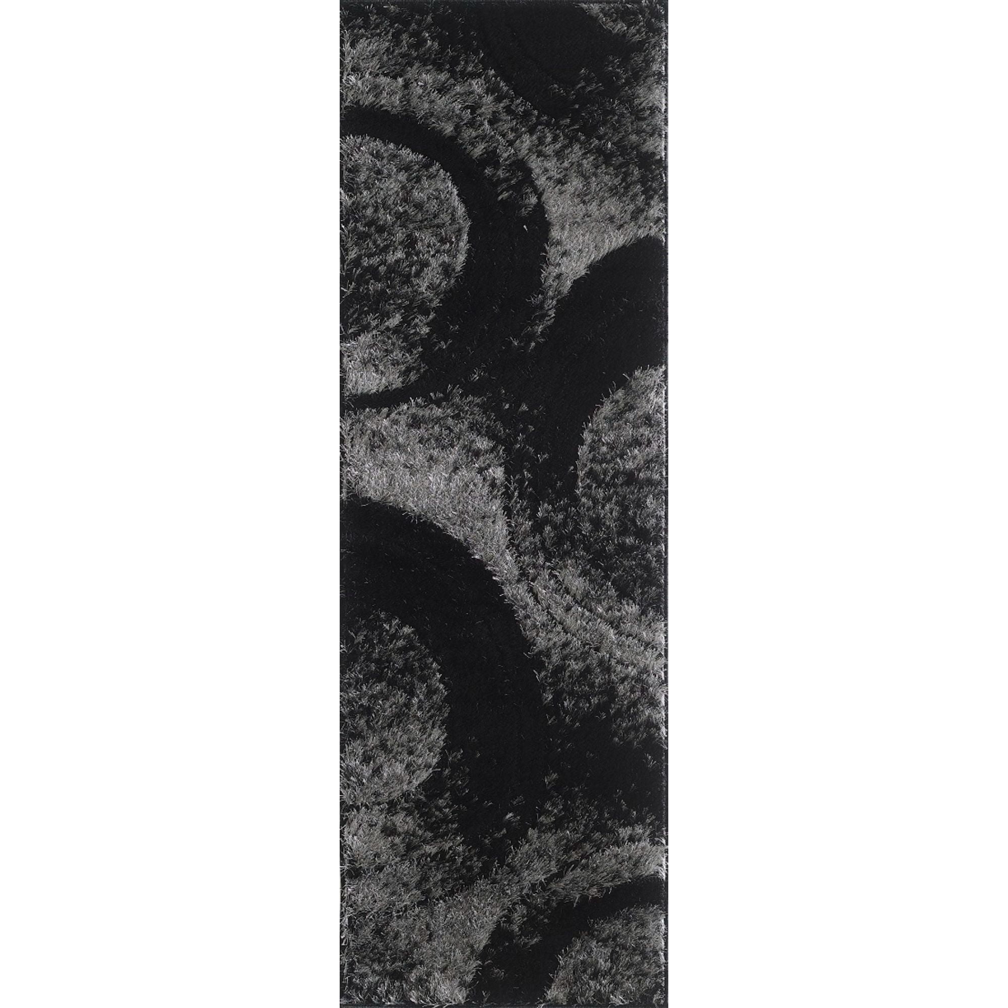 LBaiet 2' x 8' Black and Gray Circular Motif Shag Rectangular Rug ...