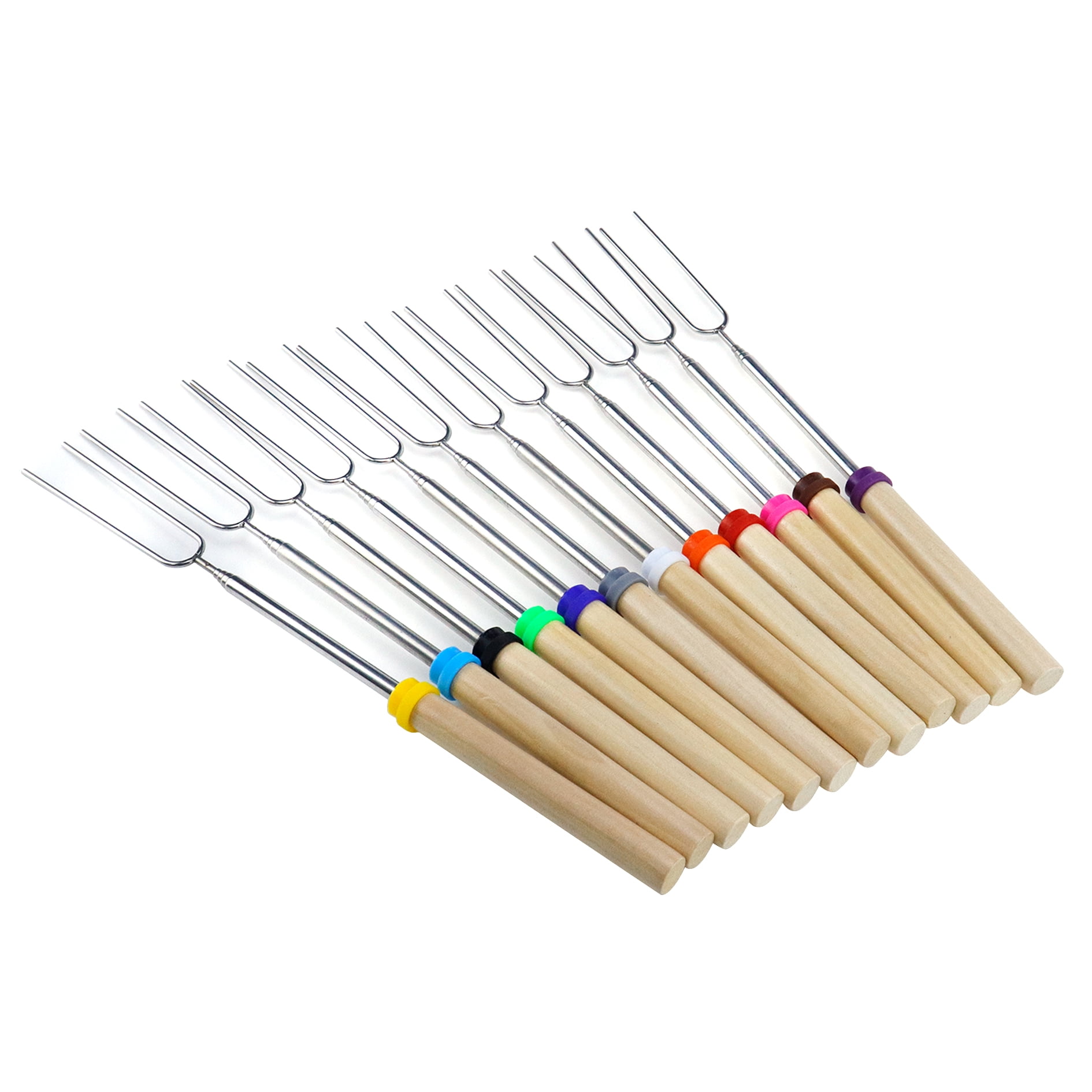LC LICTOP 12Pcs Telescopic Barbecue Forks Set with Wooden Handle for ...
