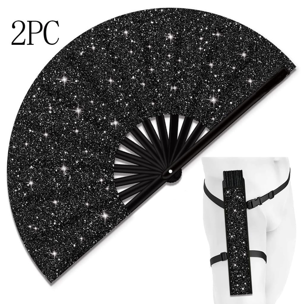 LC-dolida Fans for line Dancing, Glitter Large Rave Folding Clack Hand Fan with Holster for Men ...