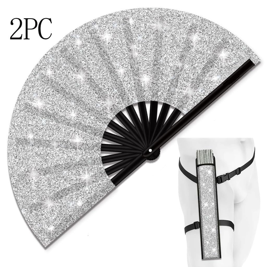 LC-dolida Fans for line Dancing, Glitter Large Rave Folding Clack Hand Fan with Holster for Men ...